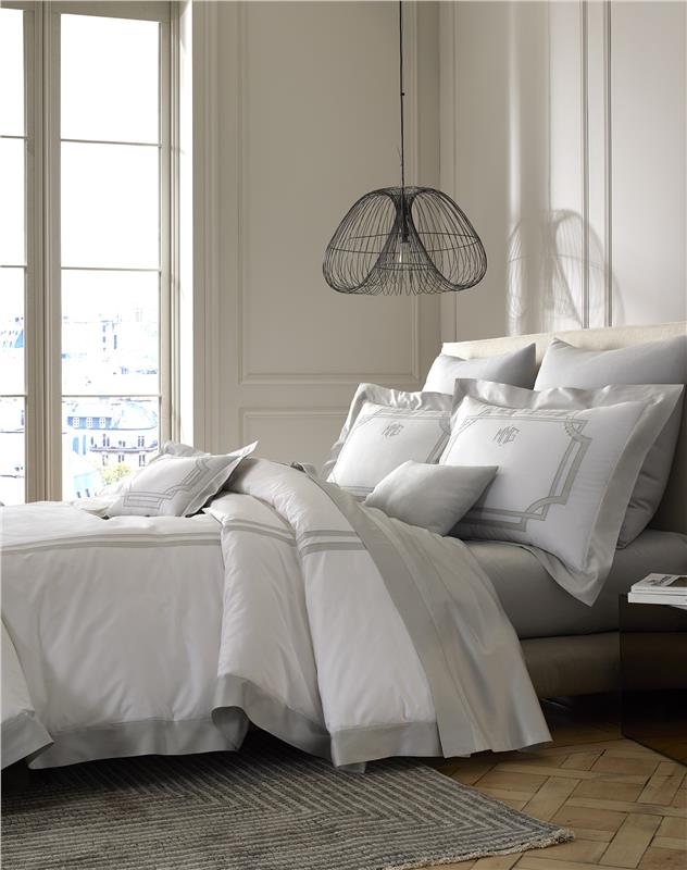Salon applique on white percale by matouk